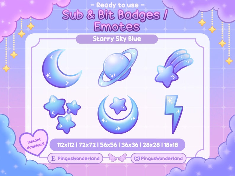 6 Twitch Sub/bit Badges / Emotes starry Sky Purple Kawaii Sub Badges ...