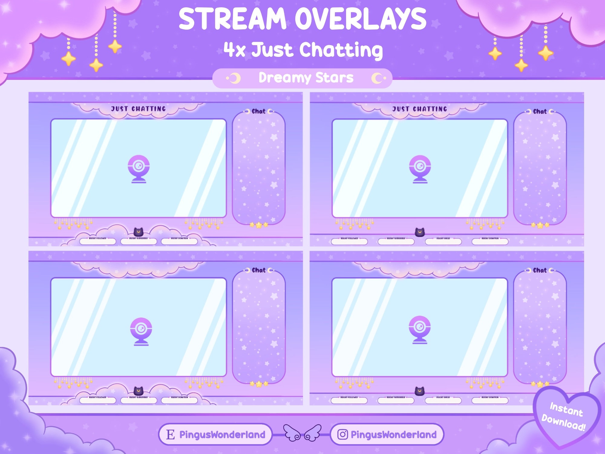 Dreamy Stars Stream Overlay Bundle 20 Streaming Overlays 16 Social ...