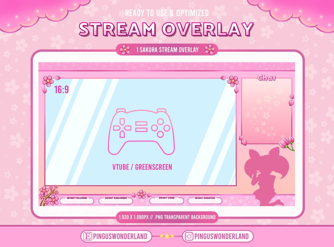 Sakura Dreams Stream Overlay Vtube or Greenscreen 1 Fullscreen Overlay ...