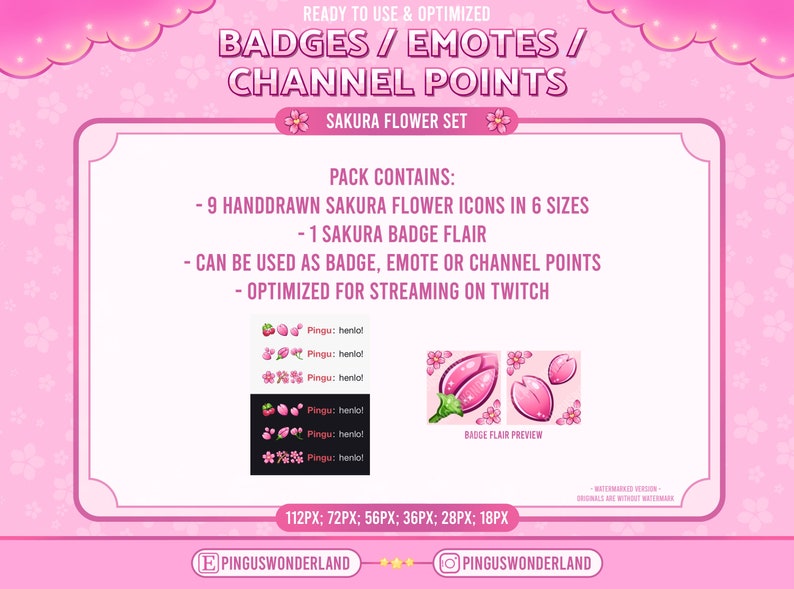 9 Twitch Sub/bit Badges / Emotes sakura Flower Set Kawaii Badge Flair ...