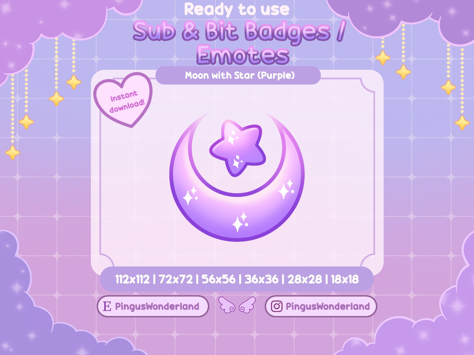 1 Twitch Sub/Bit Badge / Emote Moon with Star Purple // Kawaii Sub ...