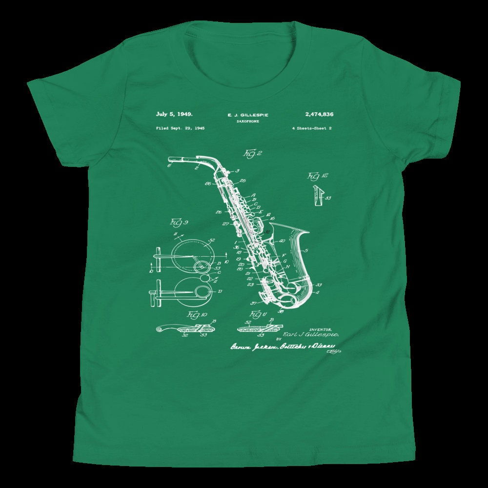 Saxophone Kids Unisex T shirt Sax Patent Saxophone Drawing | Etsy