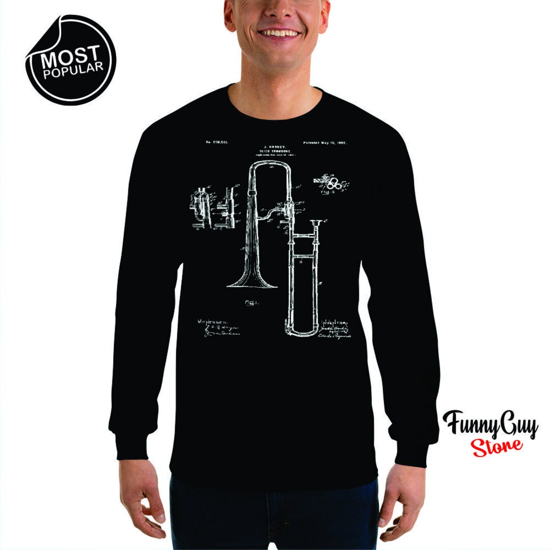 Trombone Patent Long Sleeve Shirt Trombone Player Tee Tee Trombone ...