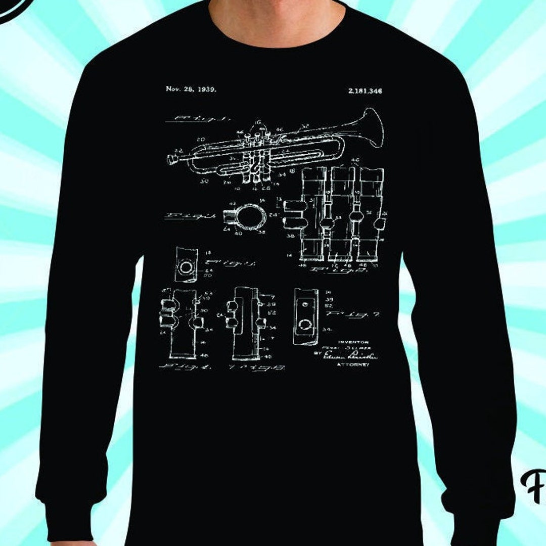 Trumpet Patent Long Sleeve Shirt | Trumpet Player Tee | Tee Trumpet ...