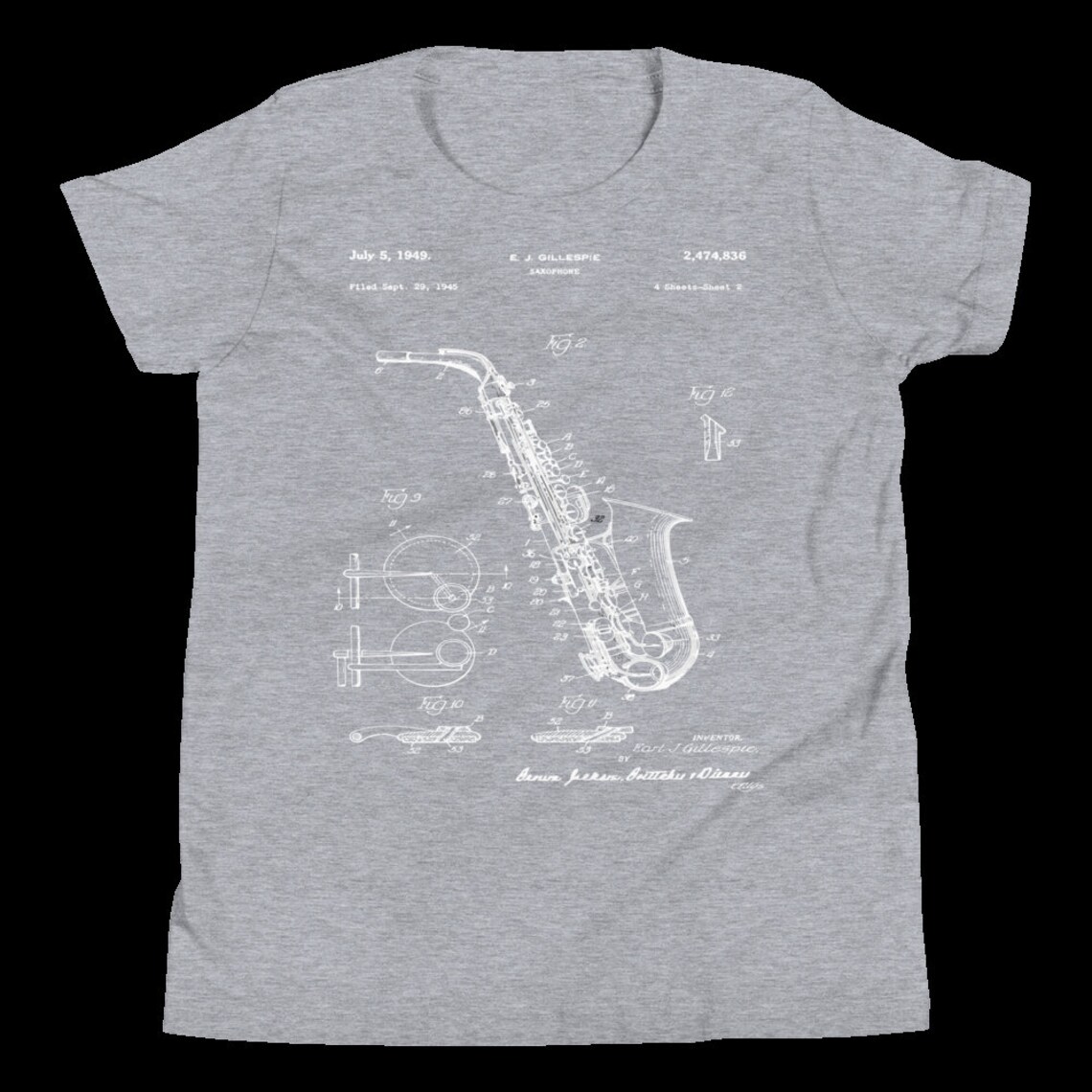 Saxophone Kids Unisex T shirt Sax Patent Saxophone Drawing | Etsy