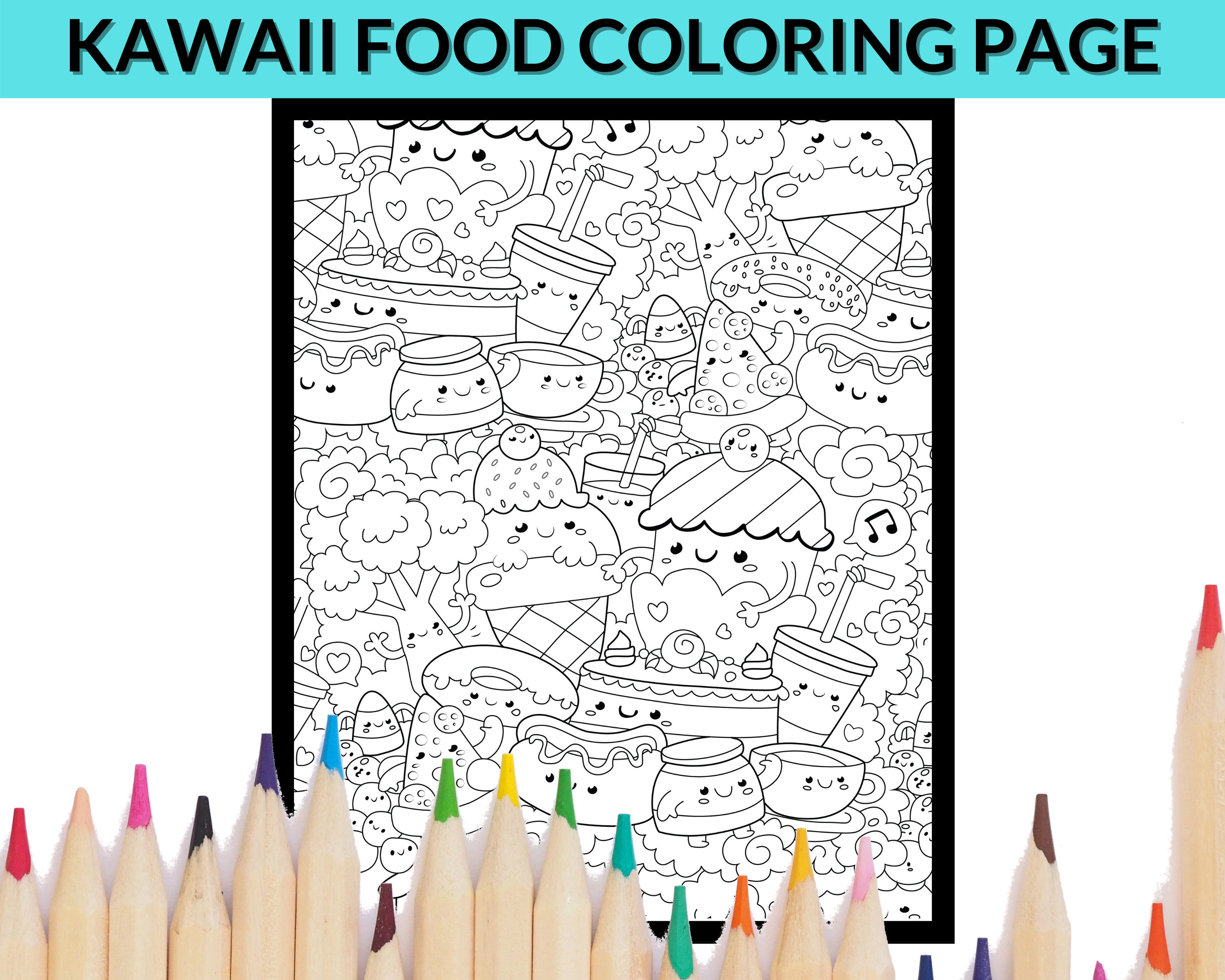 Kawaii Food Doodle Coloring Page, Printable Coloring Sheet - Etsy