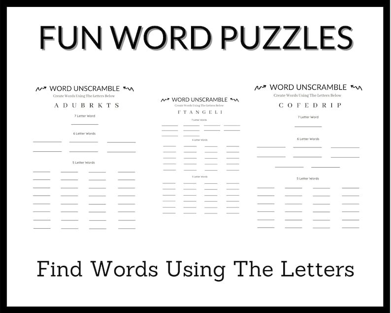 Word Puzzle Games Printable PDF 8.5x11 in 26 Pages, Instant Download ...