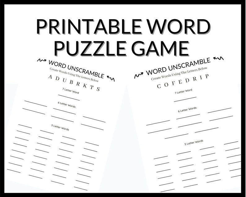 Word Puzzle Games Printable PDF 8.5x11 in 26 Pages, Instant Download ...