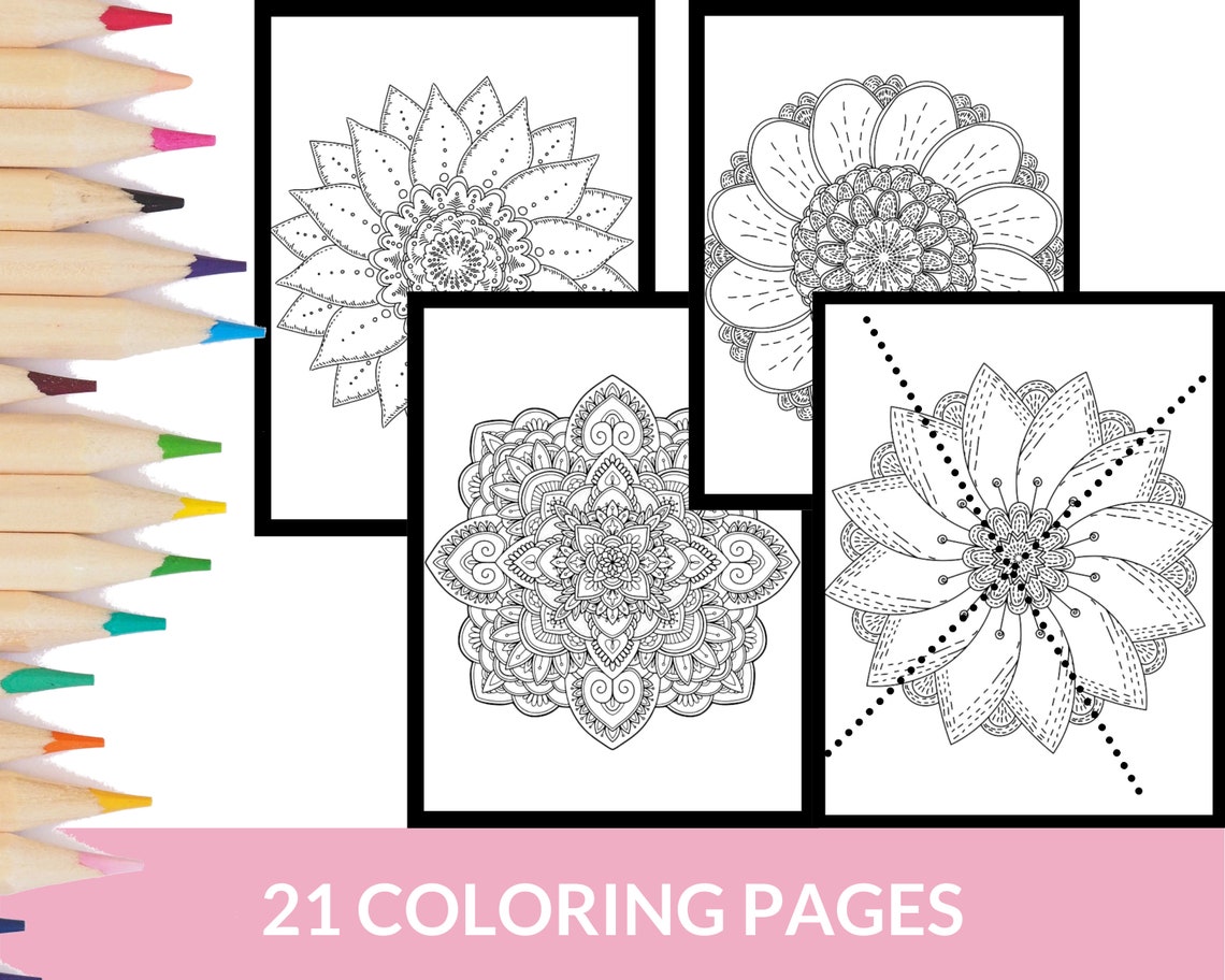 Flower Themed Mandala Coloring Pages, 21 Printable Coloring Sheets - Etsy
