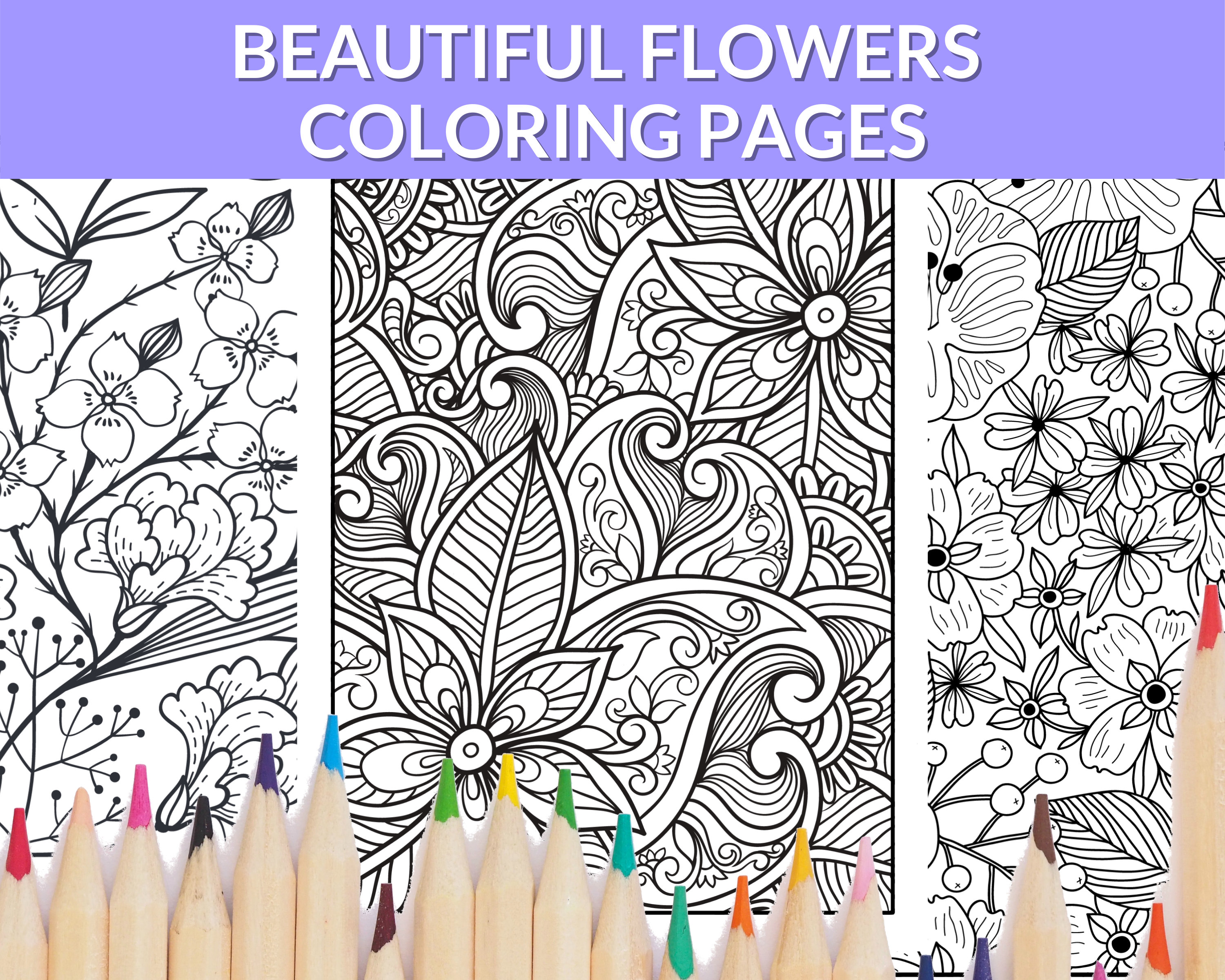 Beautiful Flower Themed Coloring Pages 11 Printable Coloring - Etsy