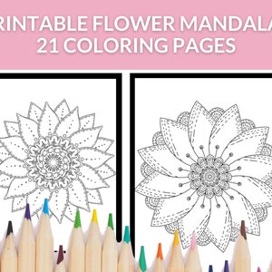 Flower Themed Mandala Coloring Pages 21 Printable Coloring | Etsy