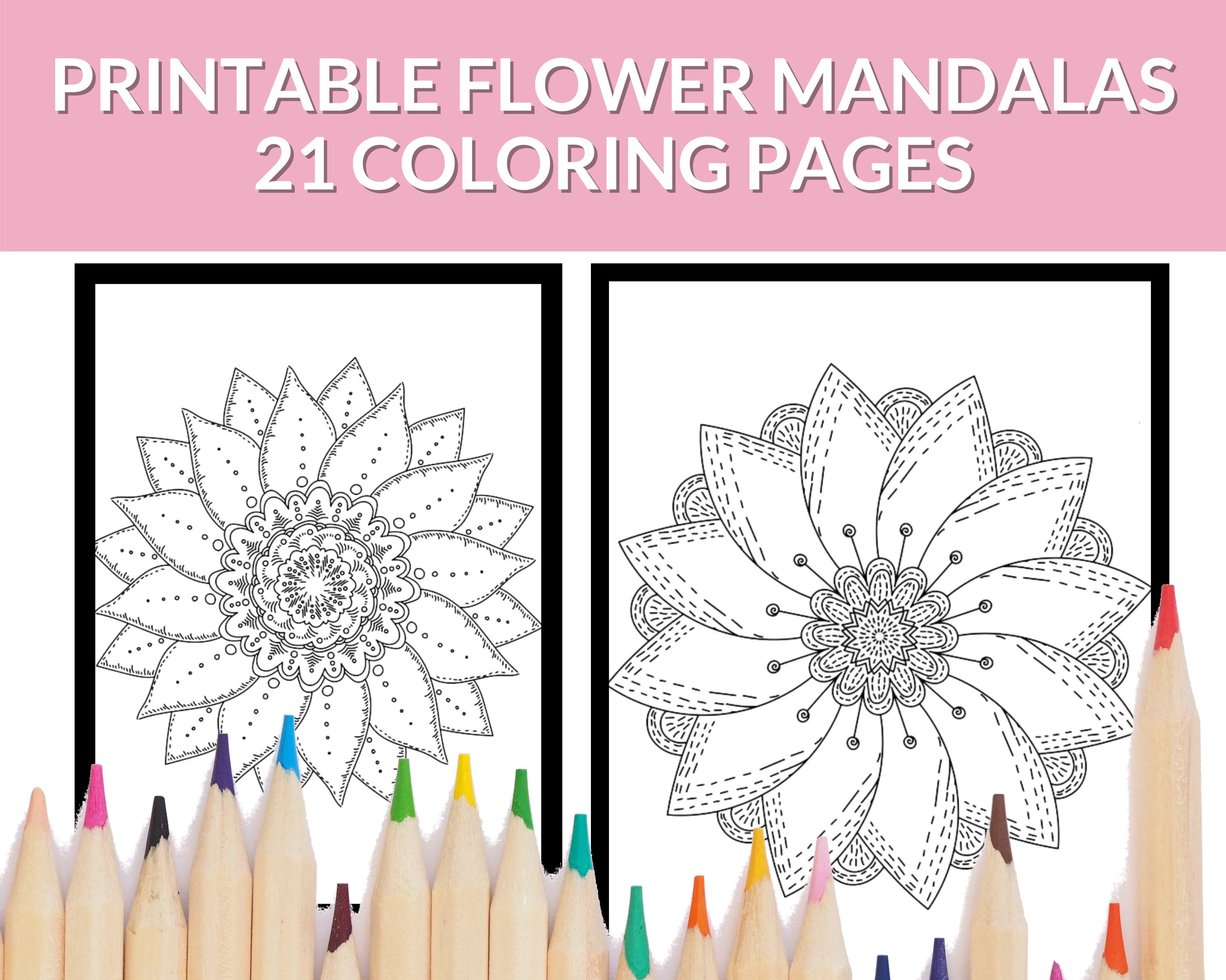 Flower Themed Mandala Coloring Pages, 21 Printable Coloring Sheets - Etsy