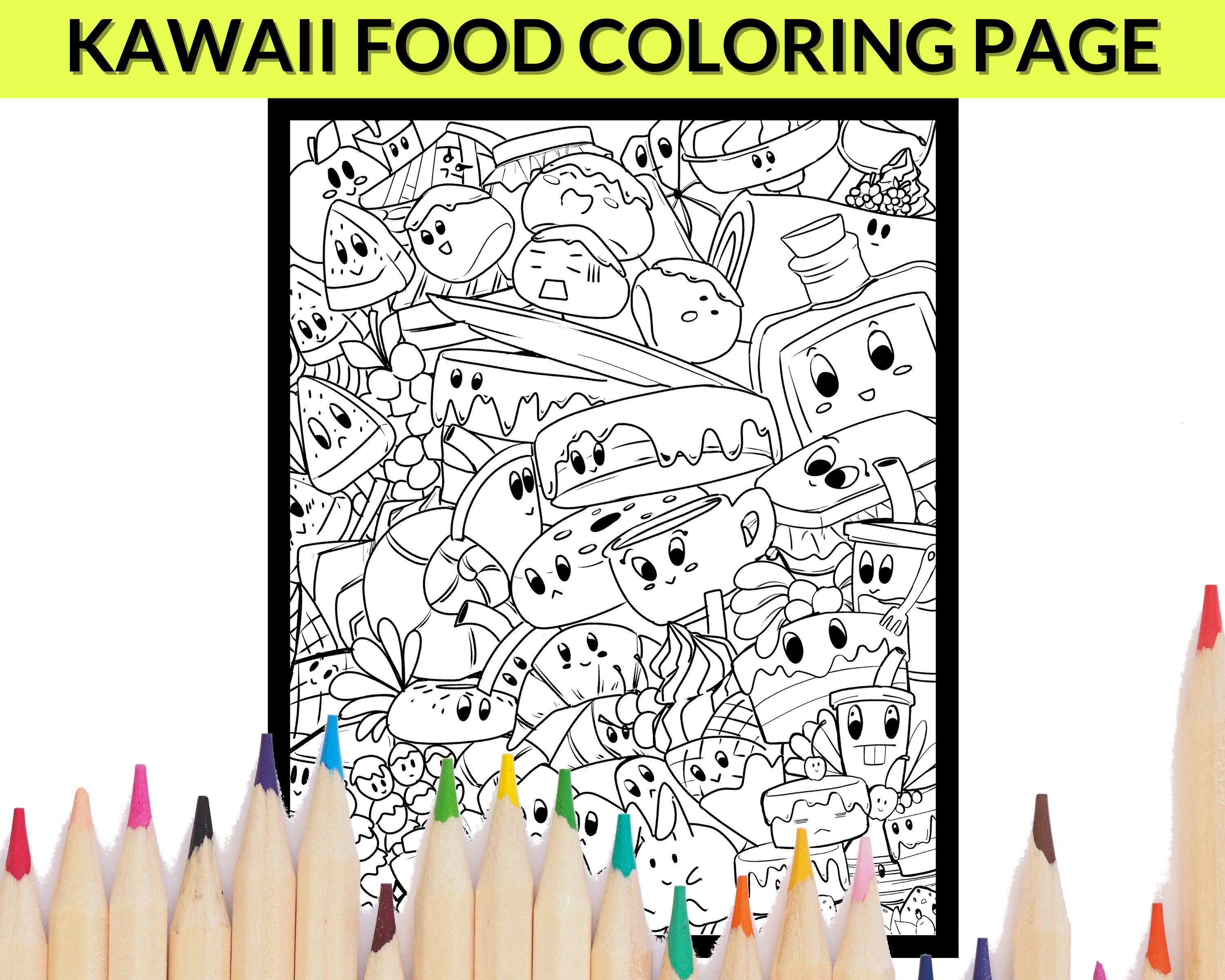 Kawaii Food Doodle Coloring Page, Printable Coloring Sheet - Etsy