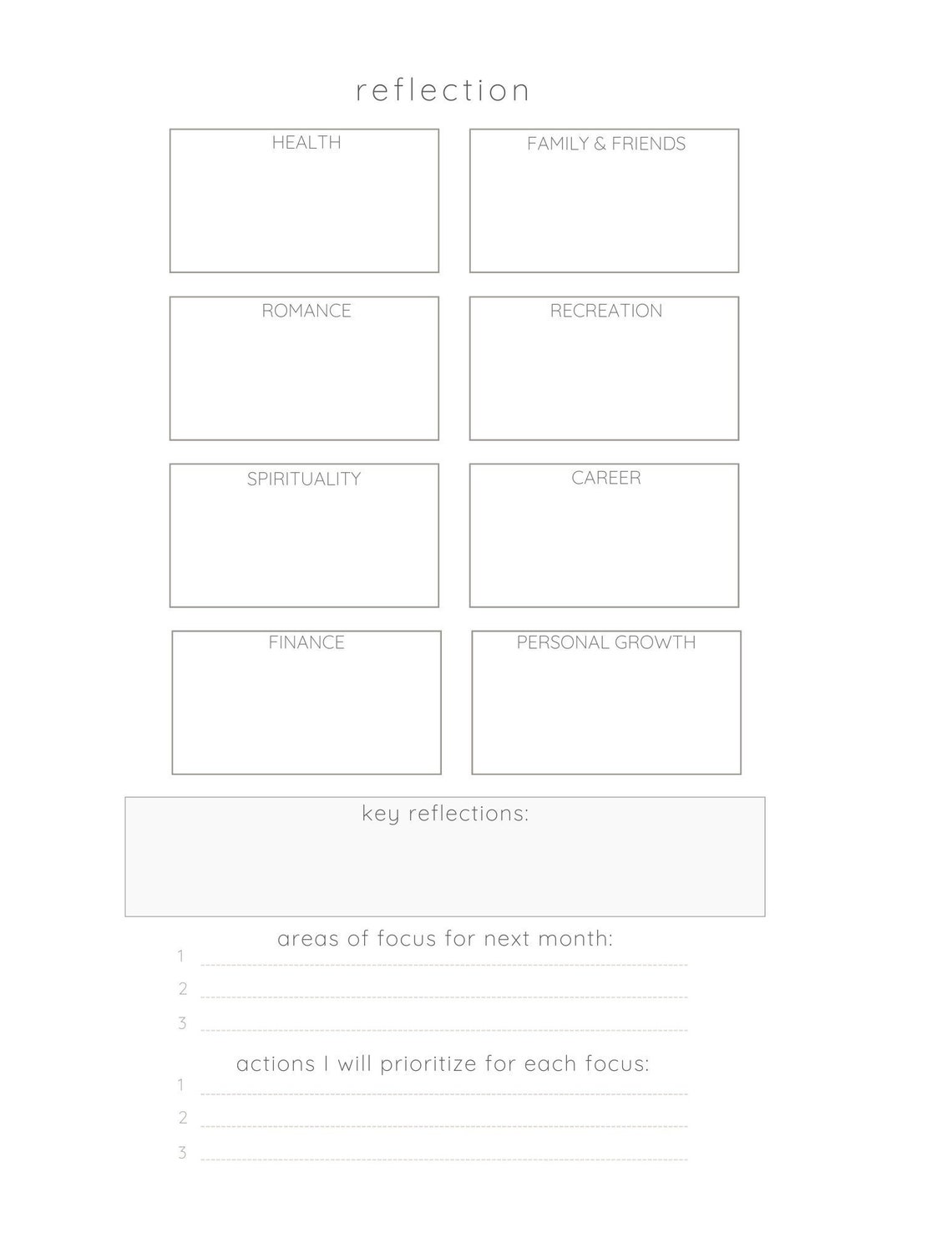 INSTANT DOWNLOAD Wheel of Life + Reflection Template 8.5x11”: Useful ...