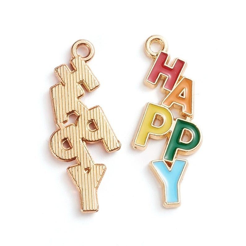 HAPPY Charms Enamel Alloy Gold Tone DIY Necklace - Etsy UK