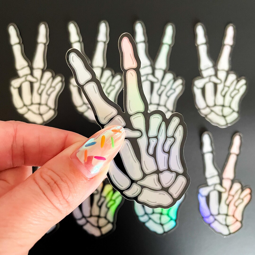 Skeleton Peace Sign Sticker - Holographic, Waterproof, Glossy Finish - Etsy