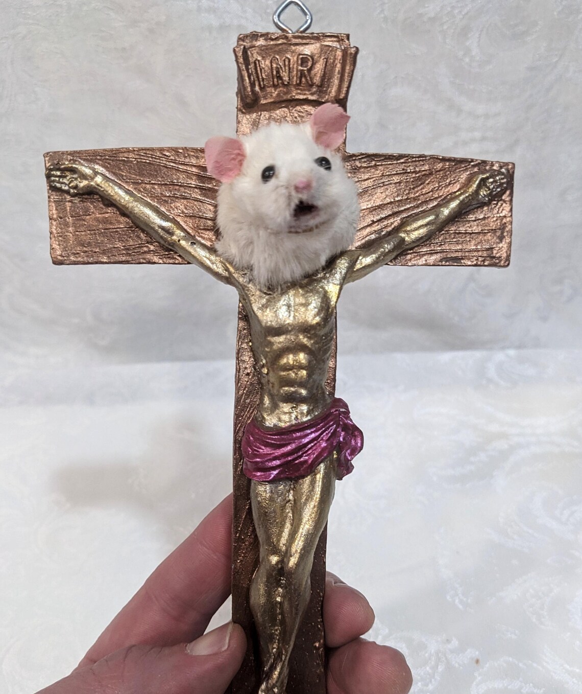 Crucifix With Taxidermy Mouse Head Handmade Hand-cast Crucifix Cross ...