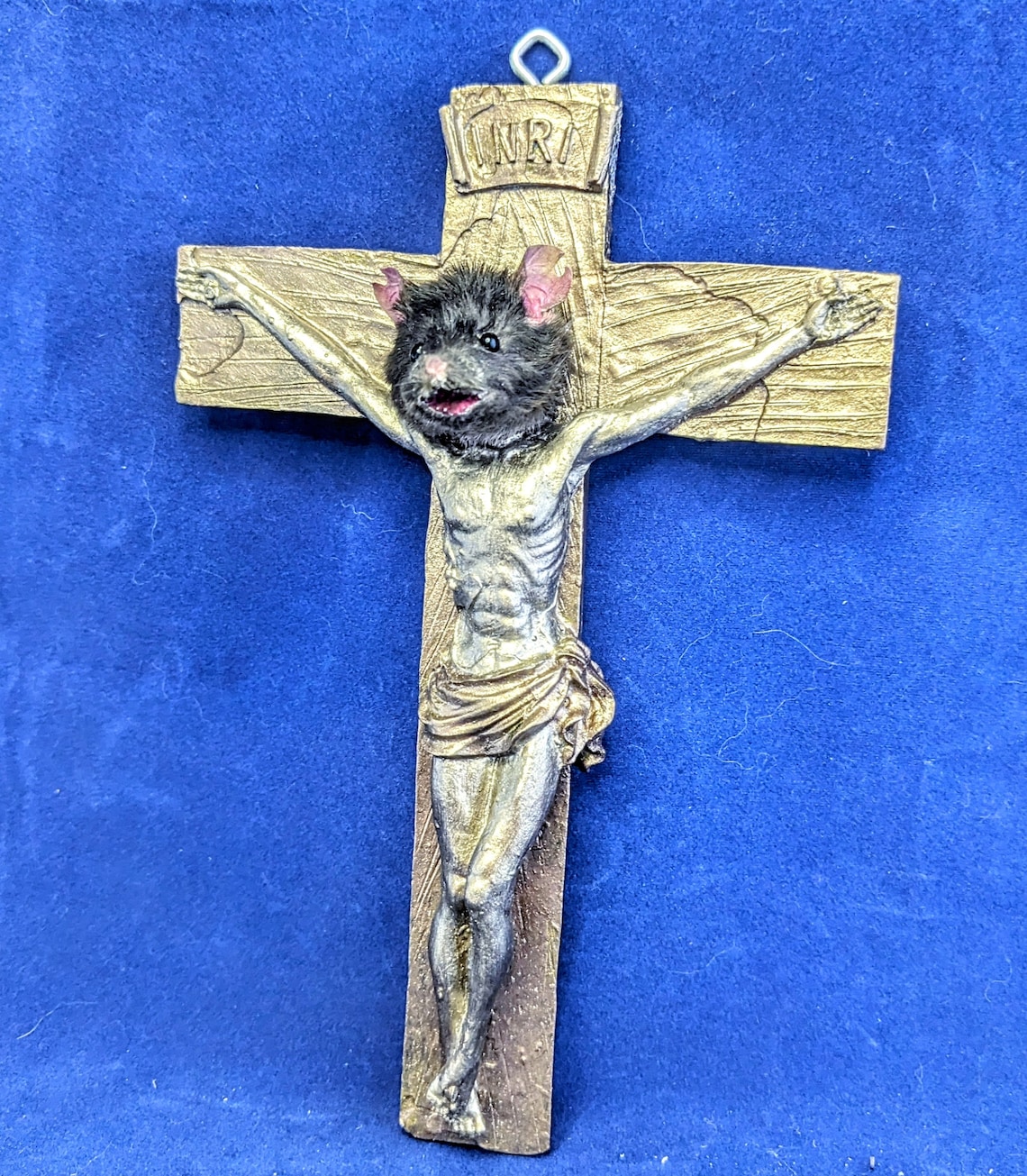Crucifix With Taxidermy Mouse Head Handmade Hand-cast Crucifix Cross ...