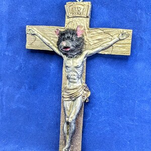 Crucifix With Taxidermy Mouse Head Handmade Hand-cast Crucifix Cross ...
