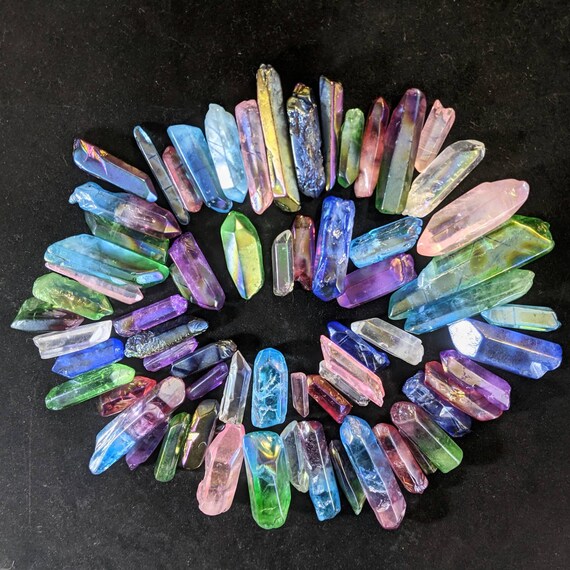 Quartz Crystal Colors Aura Crystal Points Assorted Colors 100g,