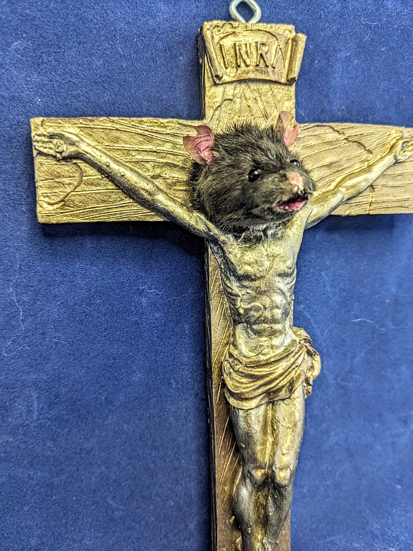 Crucifix With Taxidermy Mouse Head Handmade Hand-cast Crucifix Cross ...