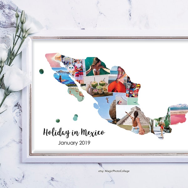 Travel Collage Map of Mexico - Etsy