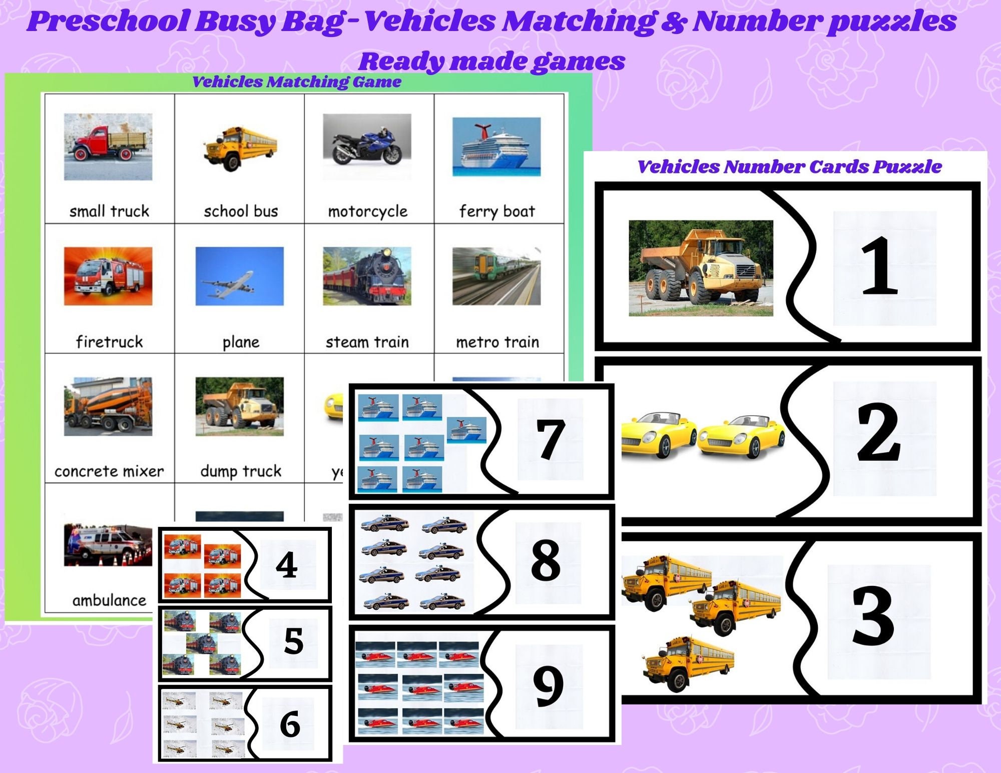 Autism Game Preschool Number puzzles Real Photos Matching cars Game ...