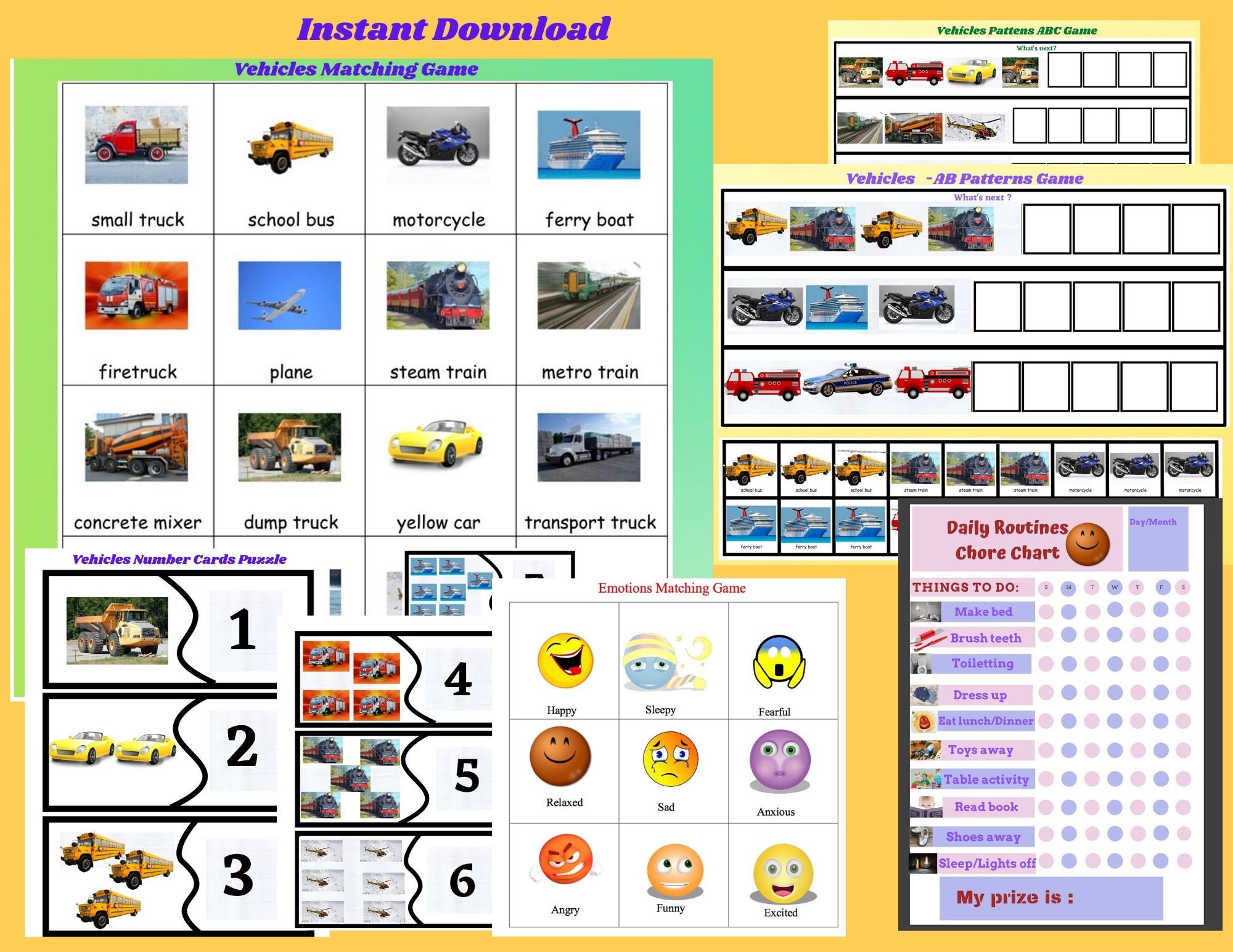 Autism Game Preschool Number puzzles Real Photos Matching cars Game ...