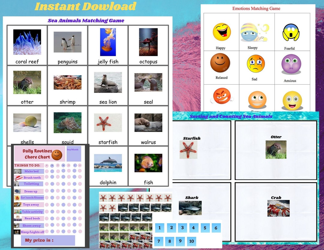 Virtual Learning, Sea Animals Busy Book Bundle,digital ,math/matching ...