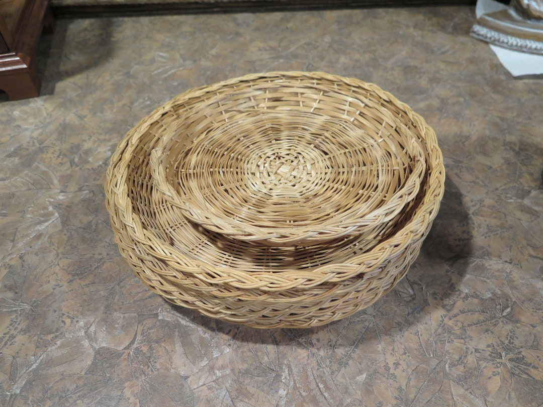 Bamboo Wicker Rattan Paper Plate Holders Camping Picnics Vintage Boho ...