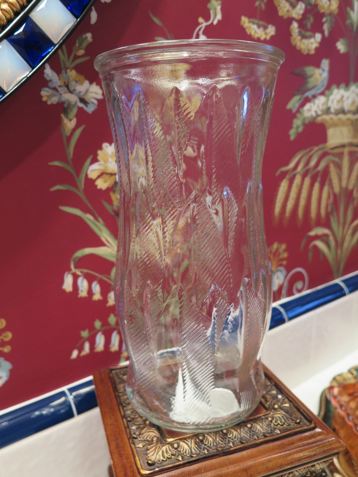 Vintage Glass Vase Clear Leaf Pattern Flower Arrangement Height 9.5 - Etsy