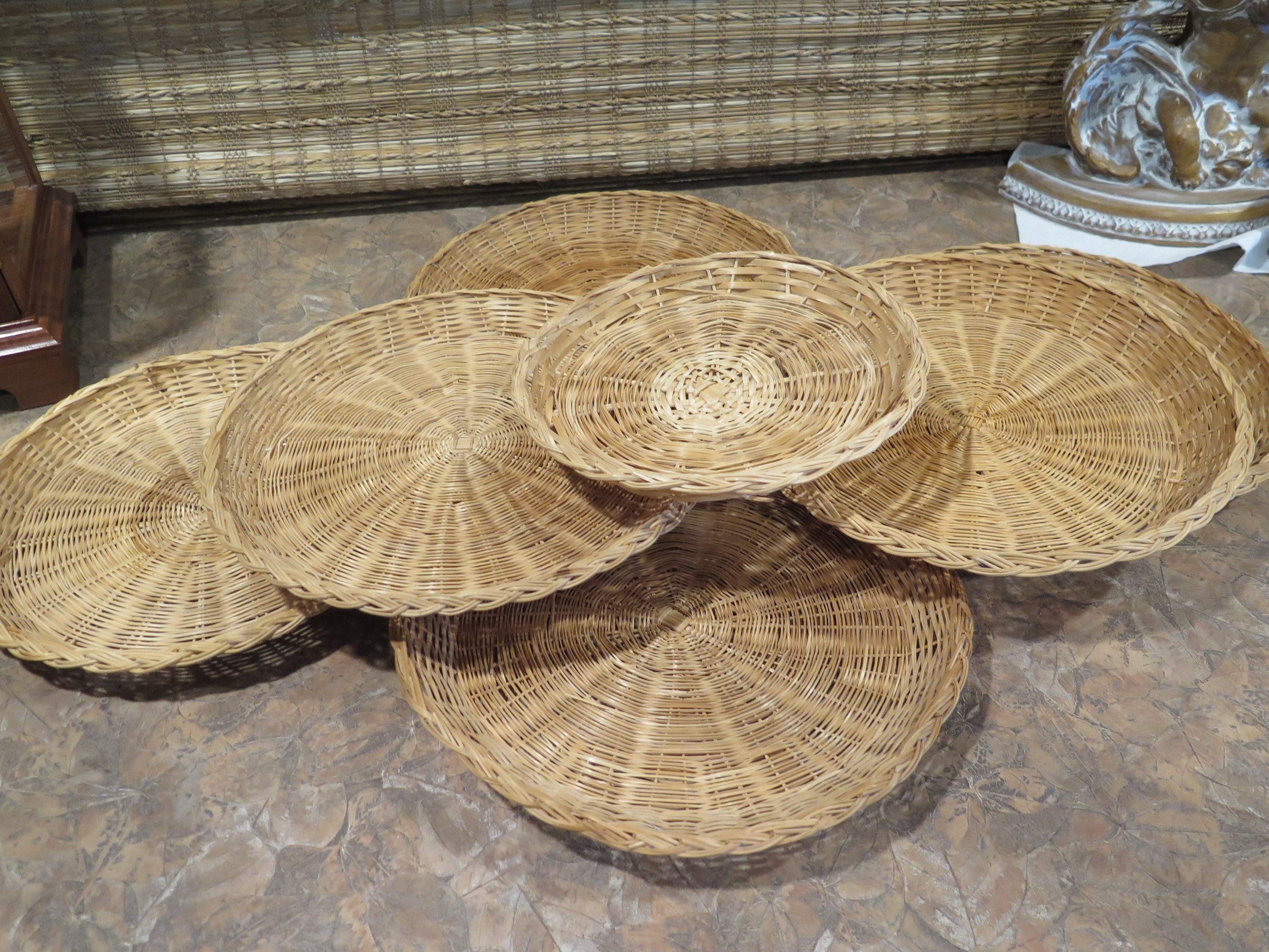 Bamboo Wicker Rattan Paper Plate Holders Camping Picnics Vintage Boho ...