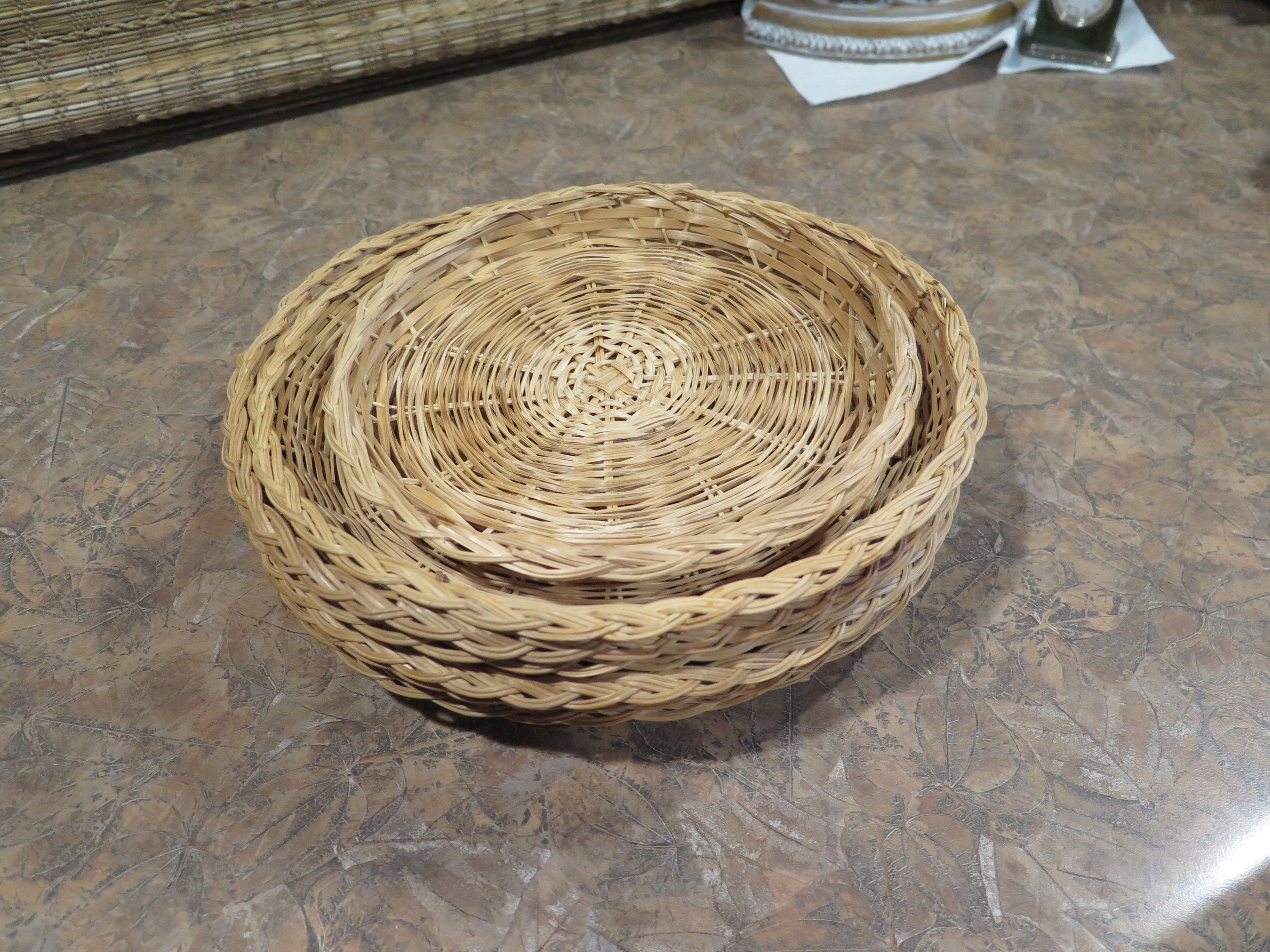 Bamboo Wicker Rattan Paper Plate Holders Camping Picnics Vintage Boho ...