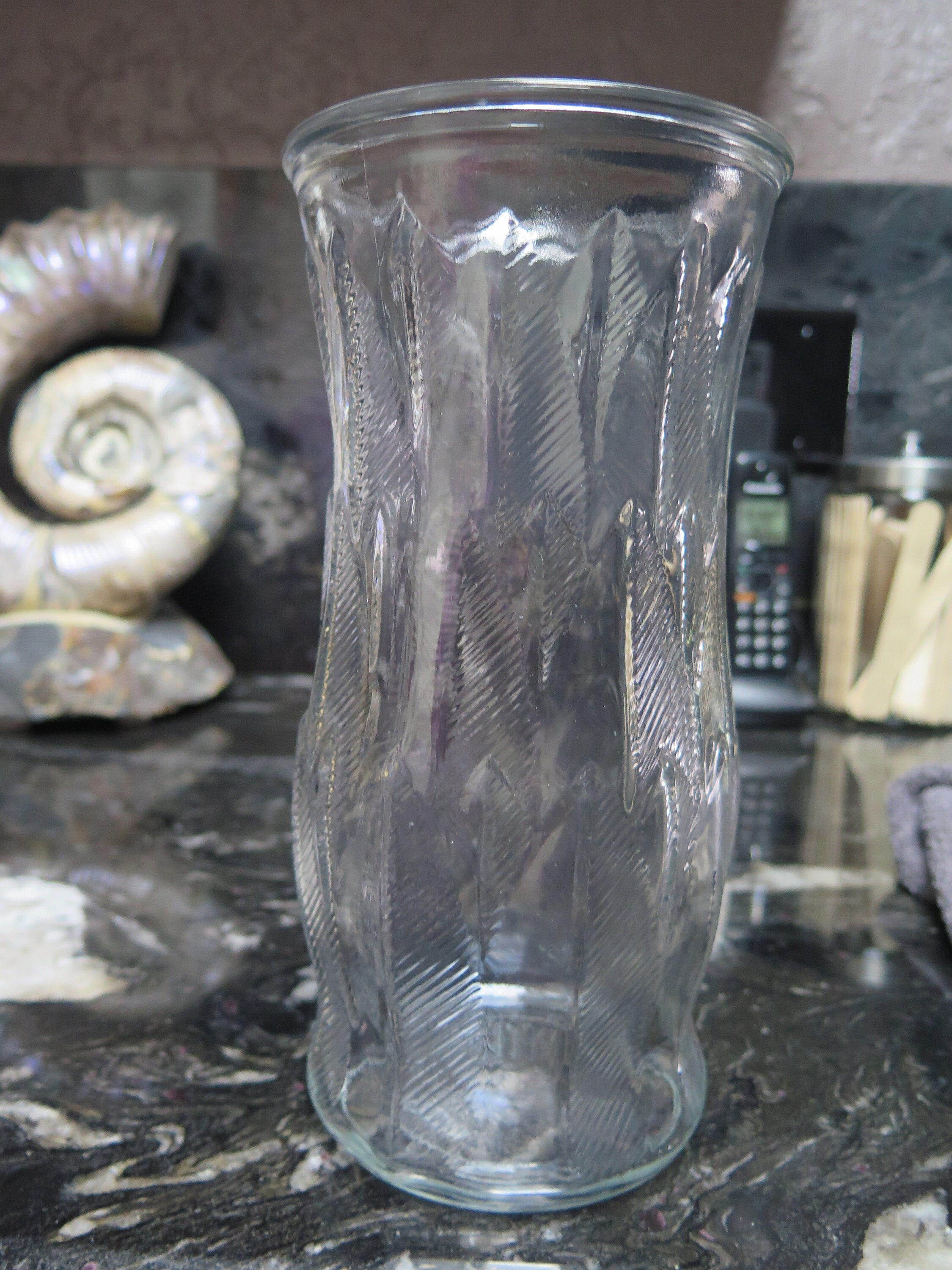 Vintage Glass Vase Clear Leaf Pattern Flower Arrangement Height 9.5 - Etsy