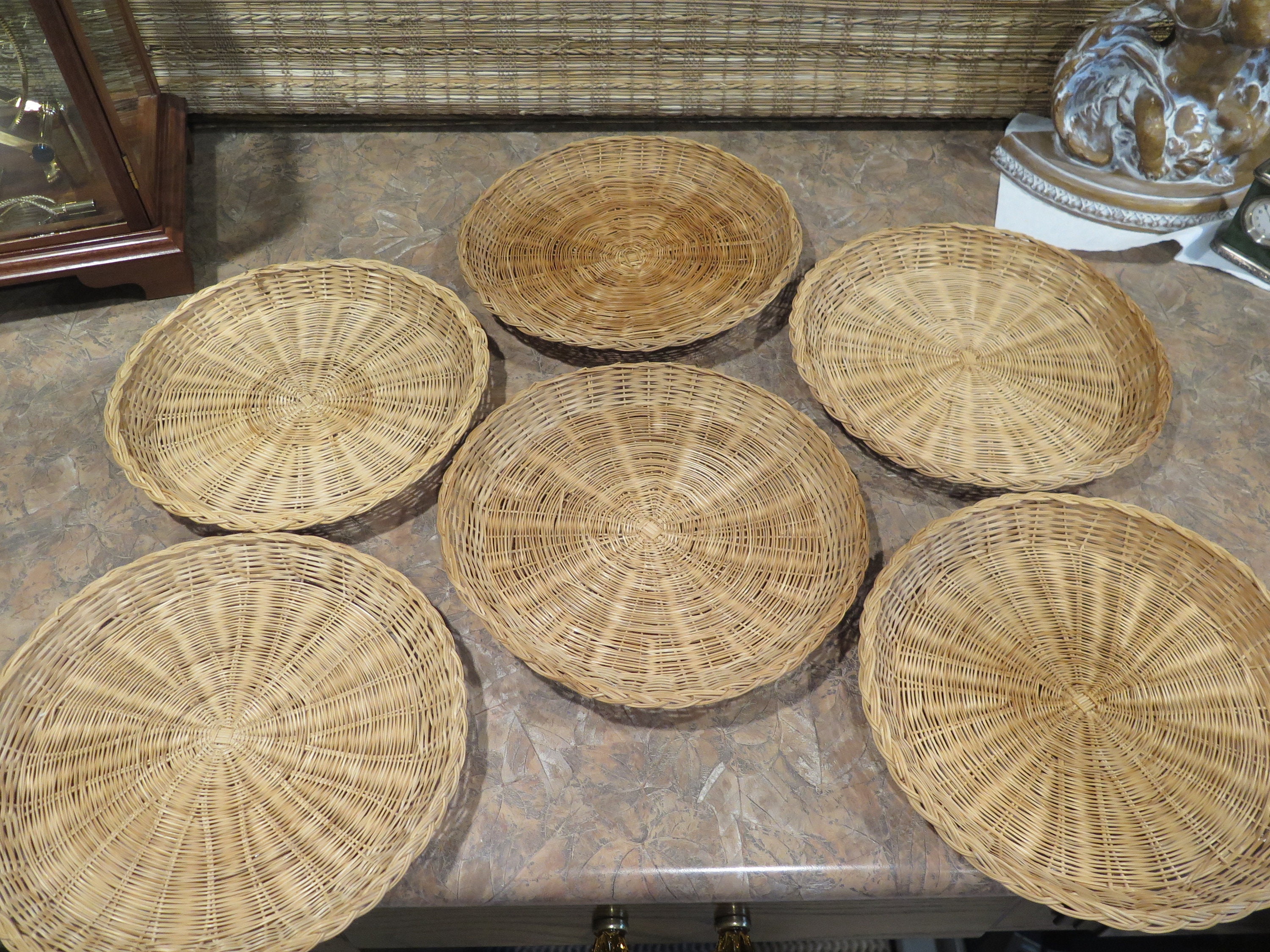 Bamboo Wicker Rattan Paper Plate Holders Camping Picnics Vintage Boho ...