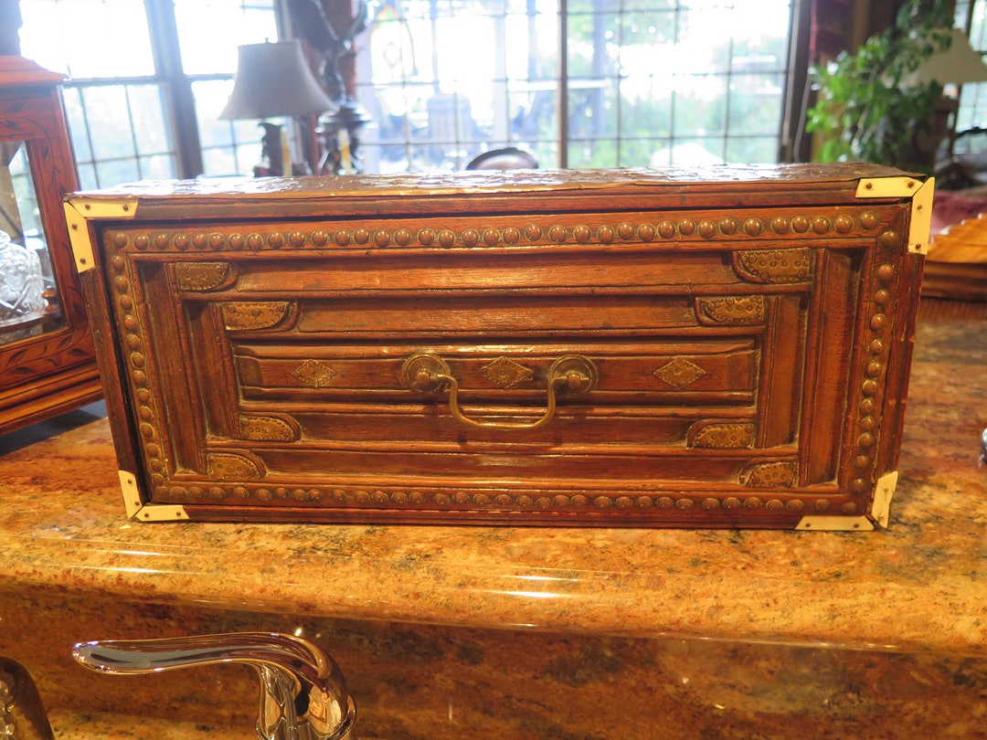 Antique Spanish Alms Money Box Wood Brass Overlay Large No Lock - Etsy