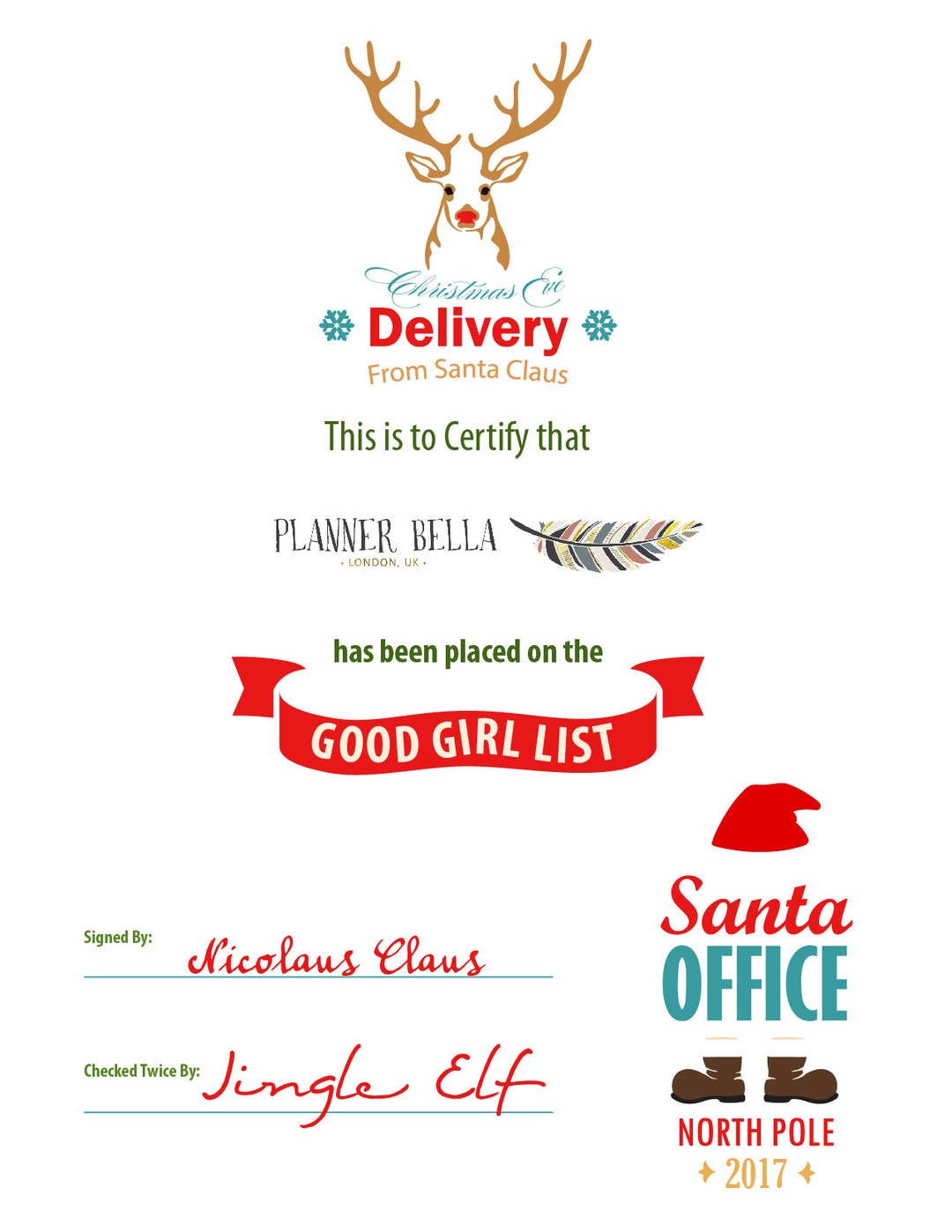Christmas Good Girl List Printable Certificate - Etsy