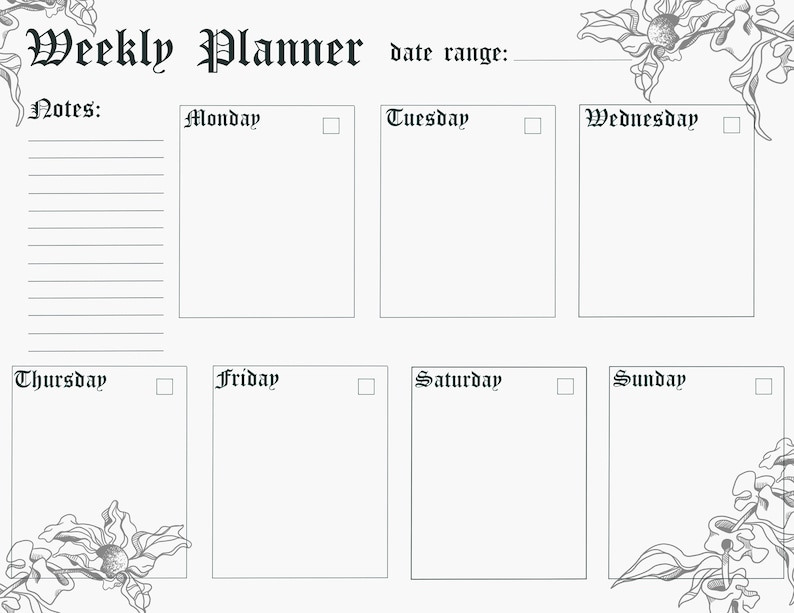 Weekly Planner Printable Dark Academia Planner Gothic Weekly - Etsy