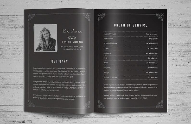 Funeral Program A5 Brochure Celebration of Life Order of Service ...