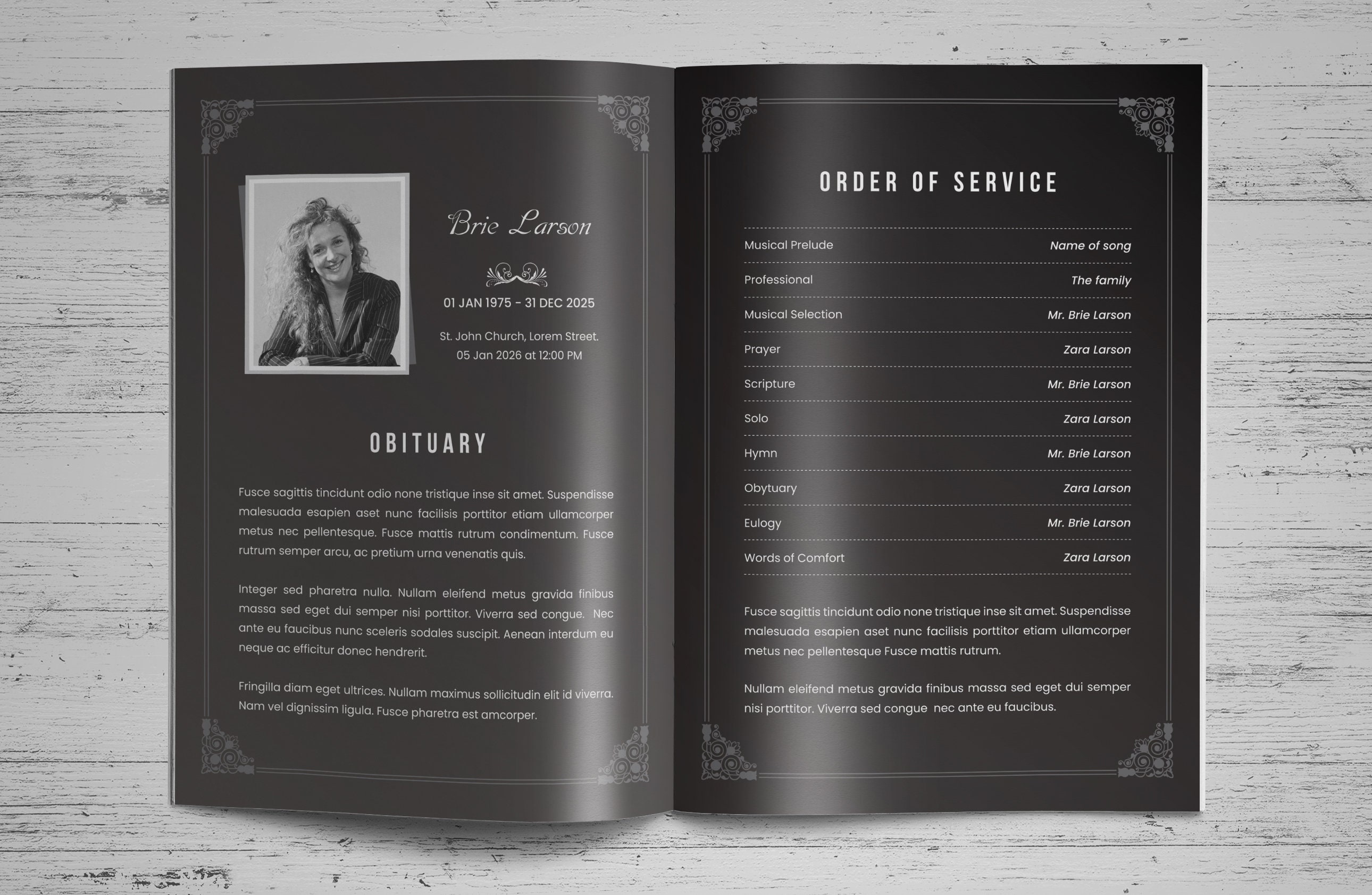 Funeral Program A5 Brochure Celebration of Life Order of Service ...