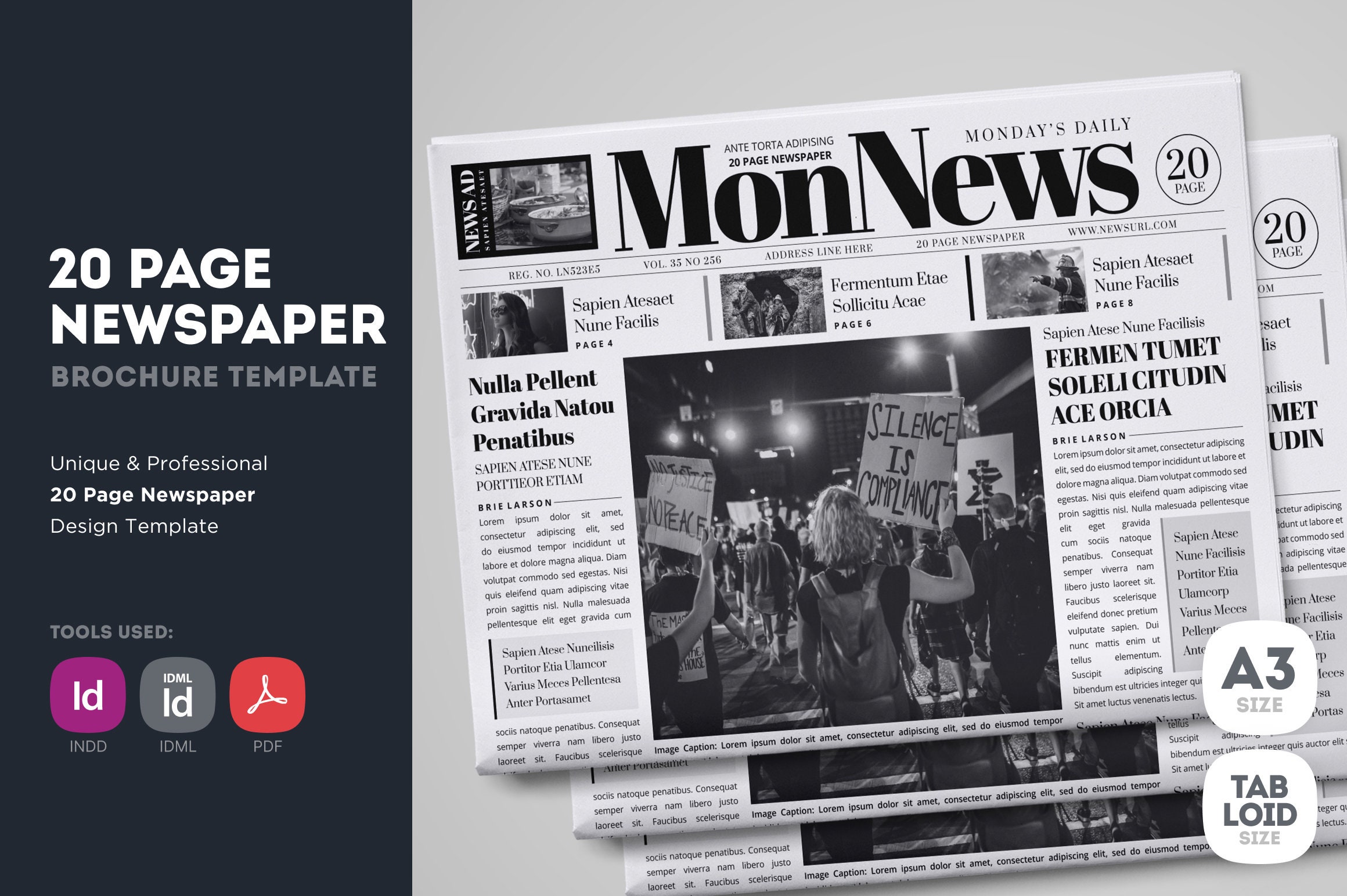20 Page Newspaper Template, Printable Newspaper, Editable Newspaper ...