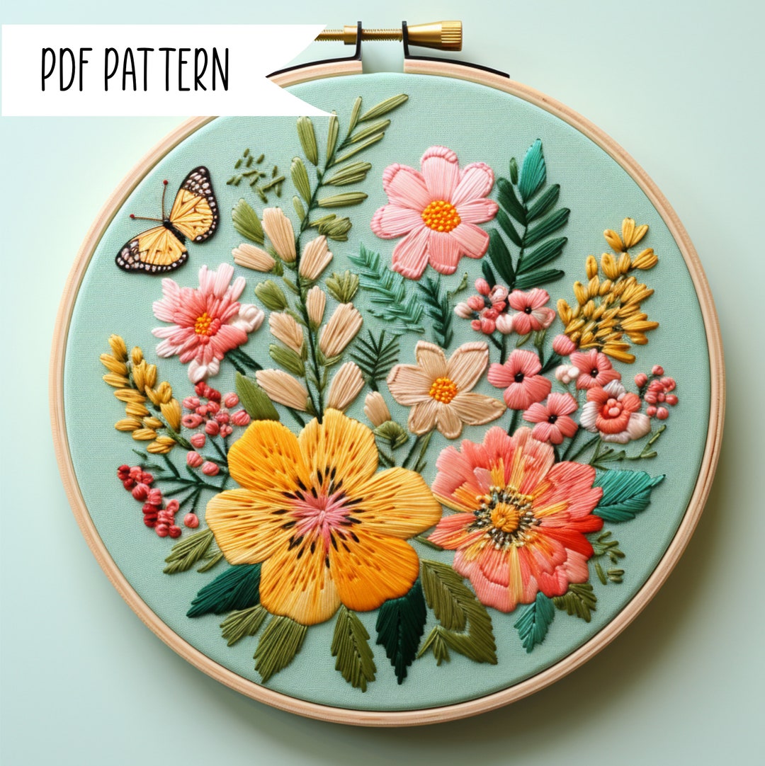 Wildflower Fun Embroidery Pattern, Hand Embroidery Pattern, Embroidery ...