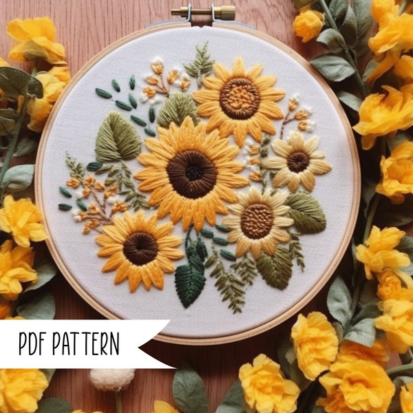 Sunflower Embroidery Pattern - Etsy