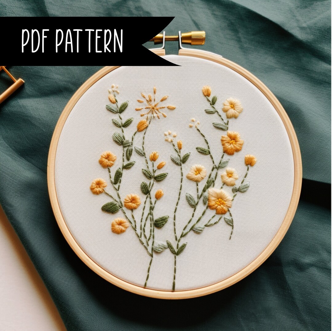 Whimsical Floral Embroidery Pattern, Hand Embroidery Pattern ...