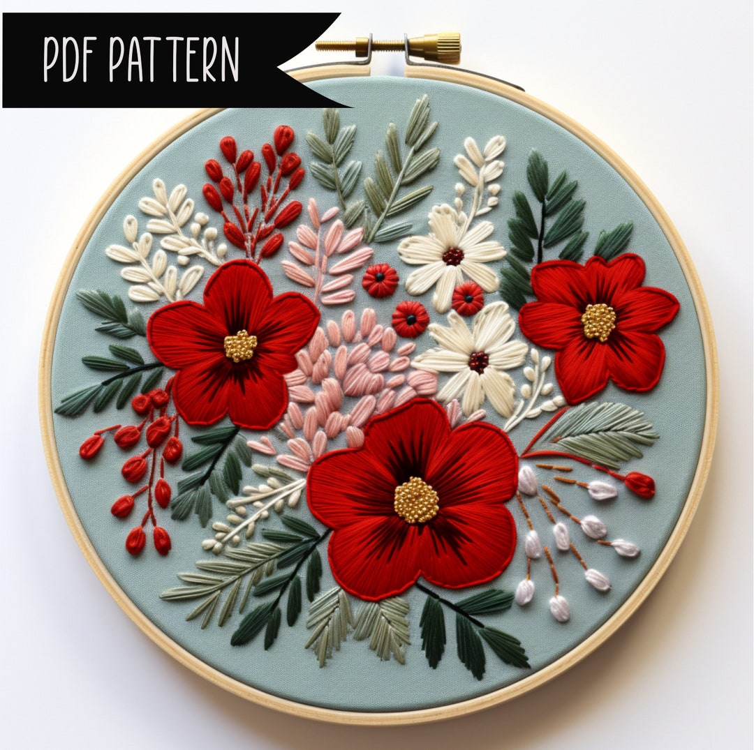 Wildflower Red Embroidery Pattern, Hand Embroidery Pattern, Embroidery ...