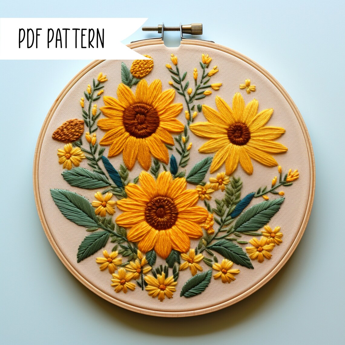 Sunflower Love Embroidery Pattern, Sunflower Pdf Pattern, Embroidery ...