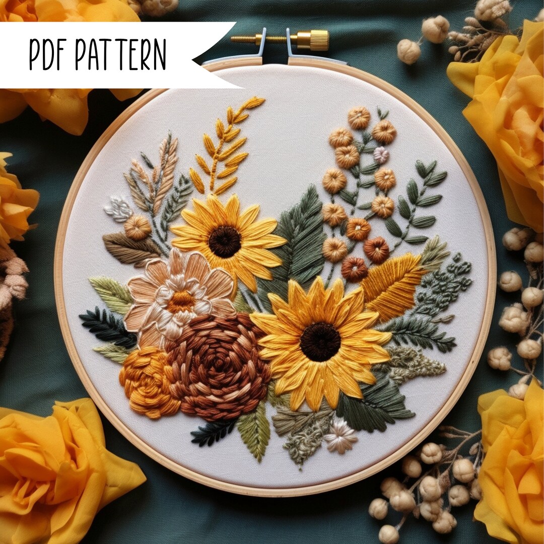 Sunflower Pretty Embroidery Pattern, Sunflower Pdf Pattern, Embroidery ...