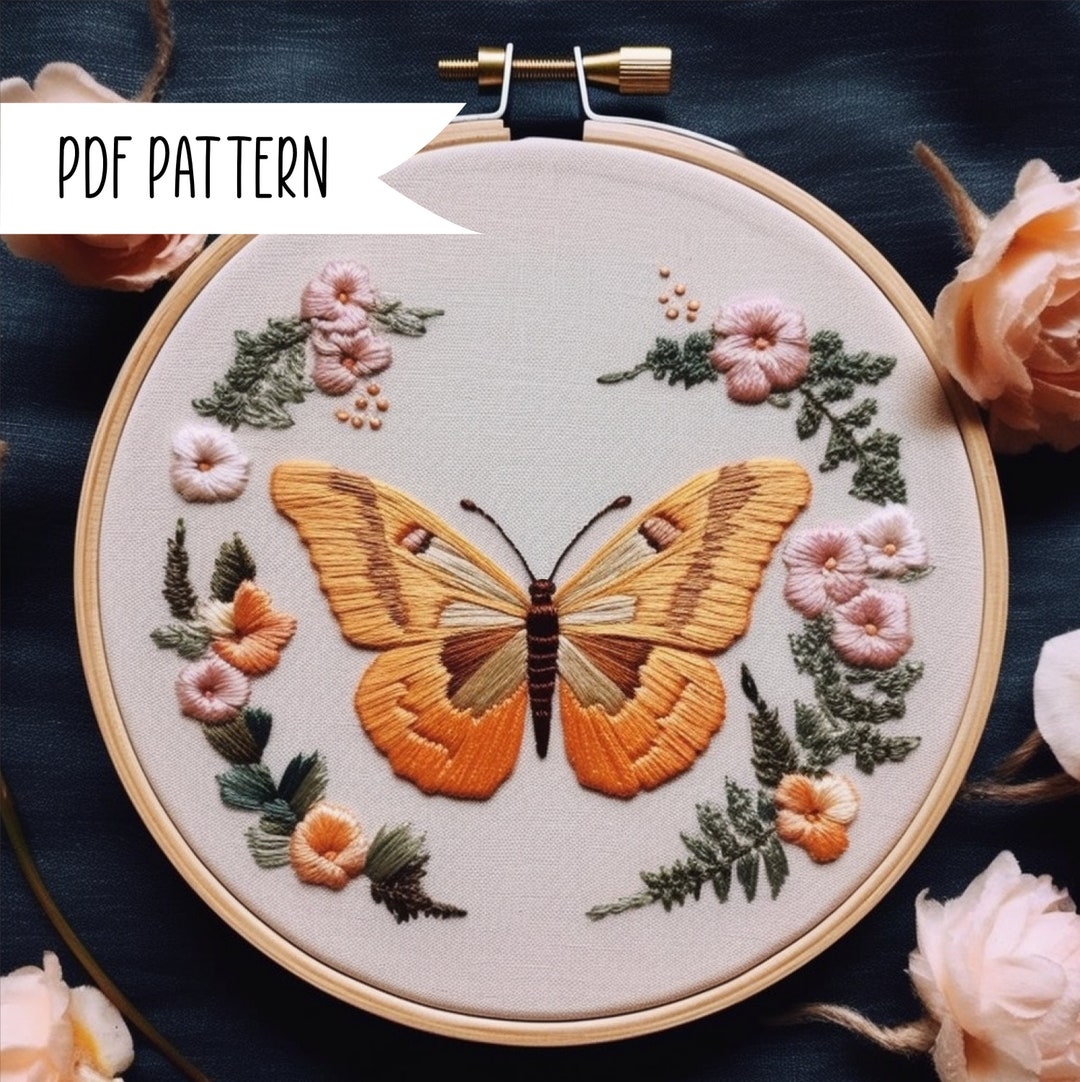 Butterfly Frame Hand Embroidery PDF Digital Download, Embroidery ...