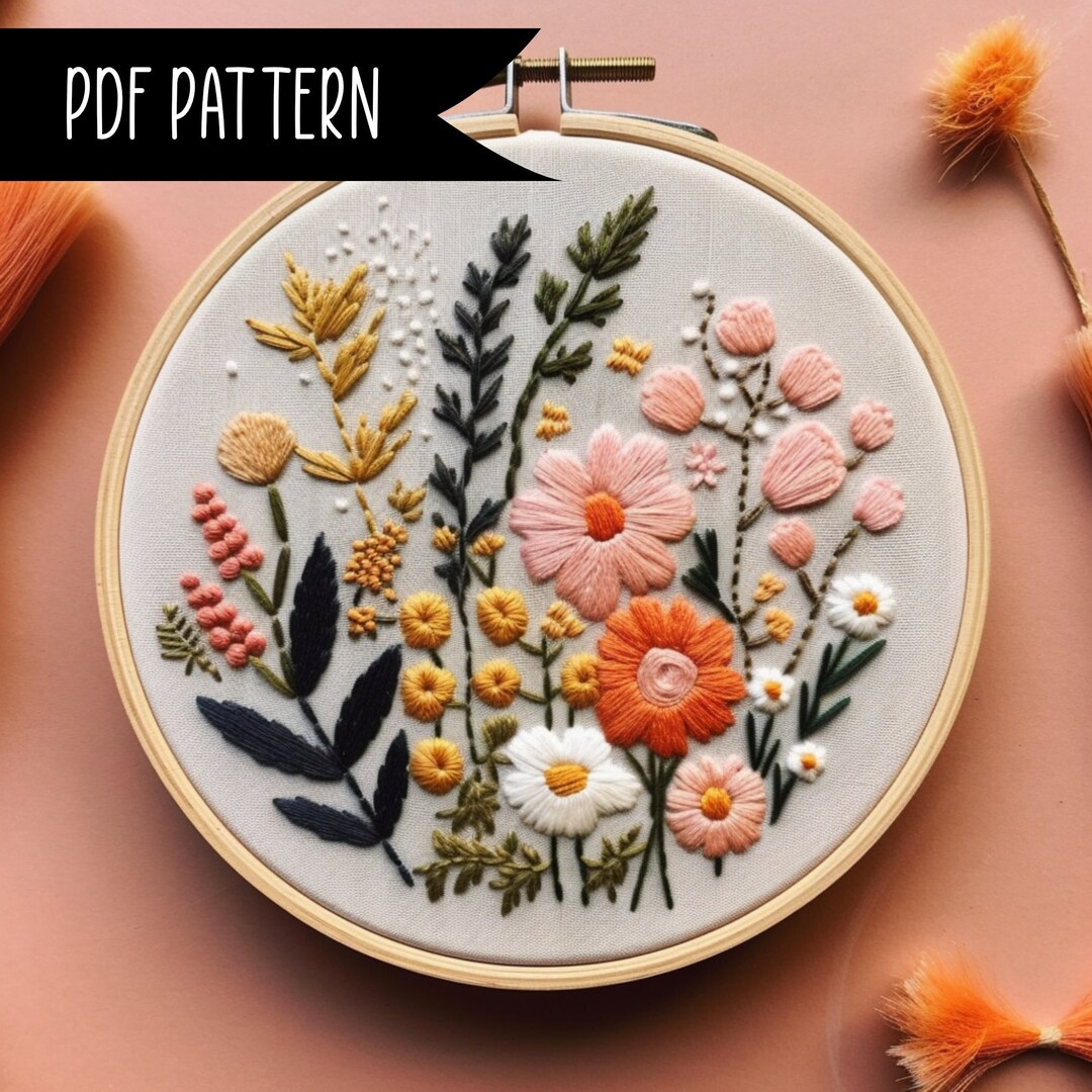 Dazzling Floral Embroidery Pattern, Hand Embroidery Pattern, Embroidery ...