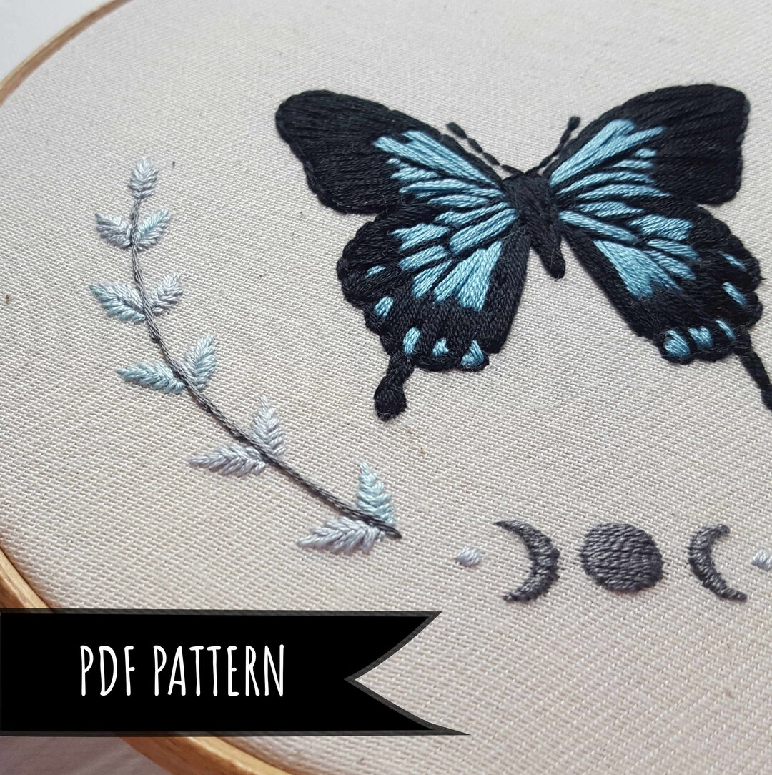 Celestial Butterfly Hand Embroidery Pattern, Floral Embroidery Pattern ...